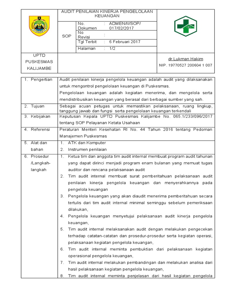 2.3.15. 5 Sop Audit Penilaian Kinerja Pengelolaan Keuangan | PDF | Pengelolaan Keuangan & Uang