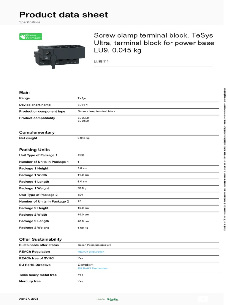 TeSys Ultra - LU9BN11 | Download Free PDF | Materials | Pollution