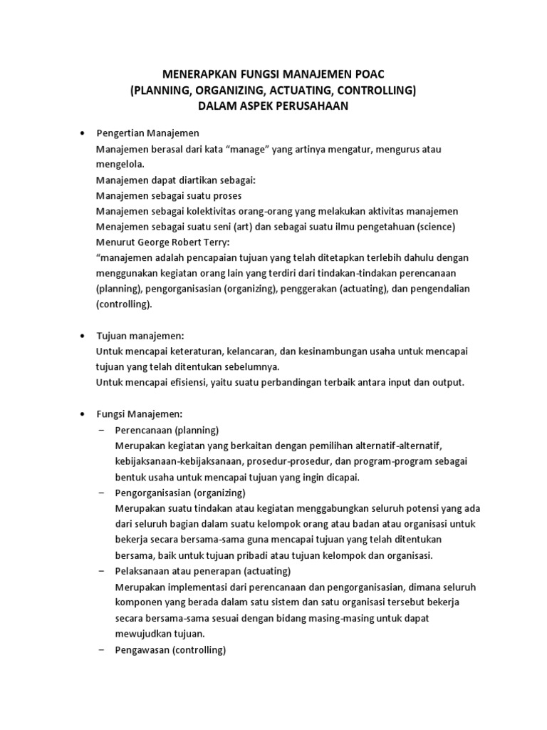 Menerapkan Fungsi Manajemen Poac | PDF