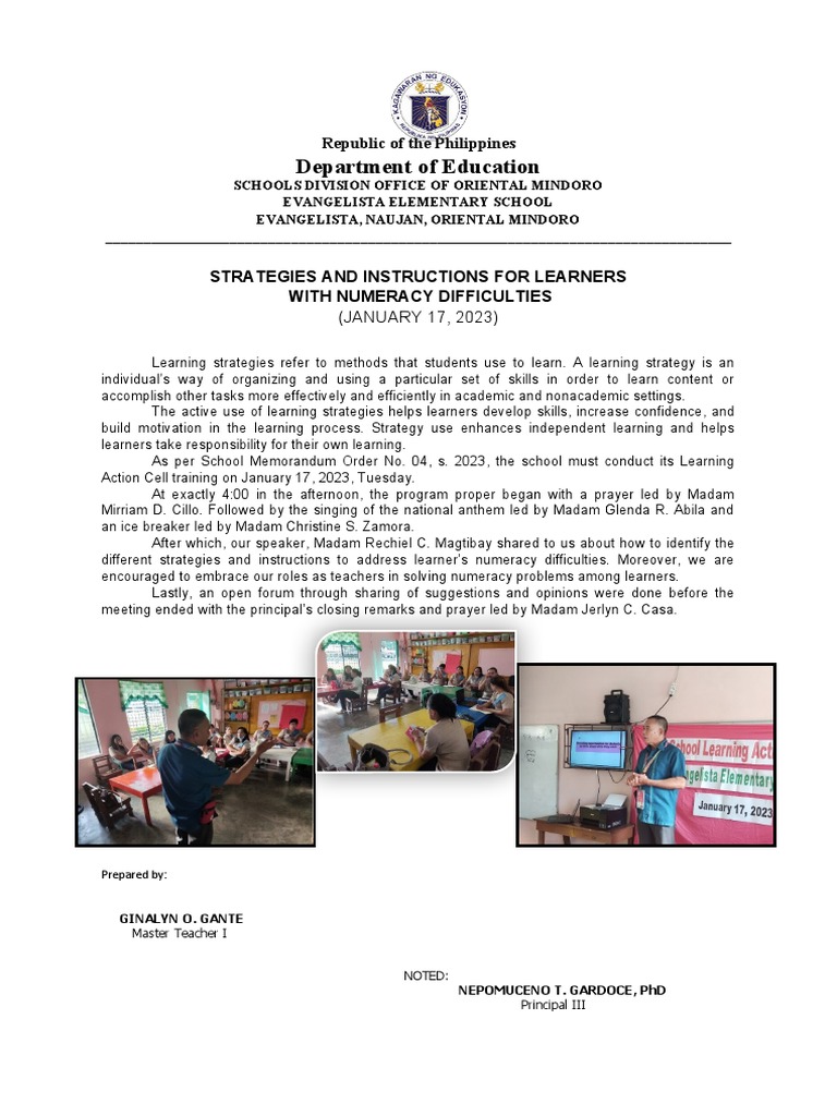 Strategies and Instructions For Learners With Numeracy Difficulties Jan ...