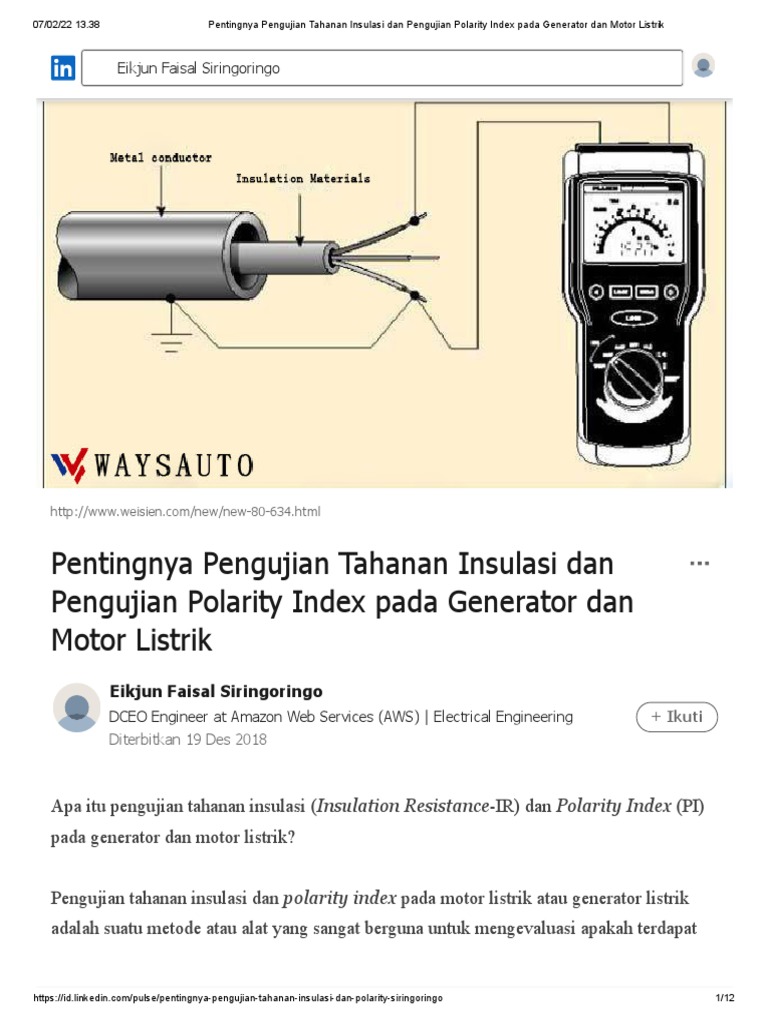 Pentingnya Pengujian Tahanan Insulasi Dan Pengujian Polarity Index Pada ... Pentingnya Pengujian Tahanan Insulasi Dan Pengujian Polarity Index Pada ...