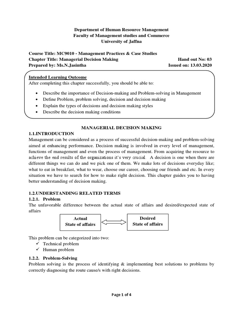 Handout-03 Decision Making | PDF | Decision Making | Group Decision Making