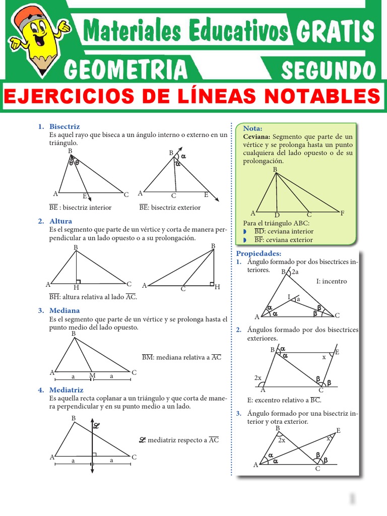 Ejercicios de Líneas Notables para Segundo Grado de Secundaria | PDF | Triángulo | Geometría del ...