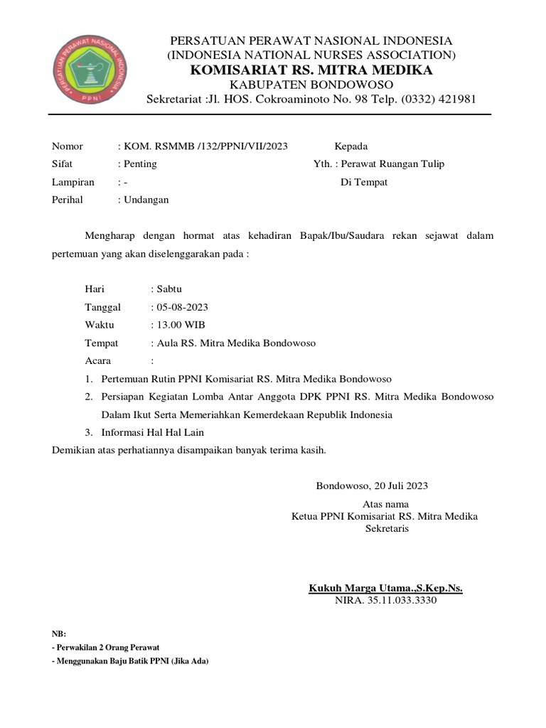 Undangan DPK Kom RSMM Agustus | PDF