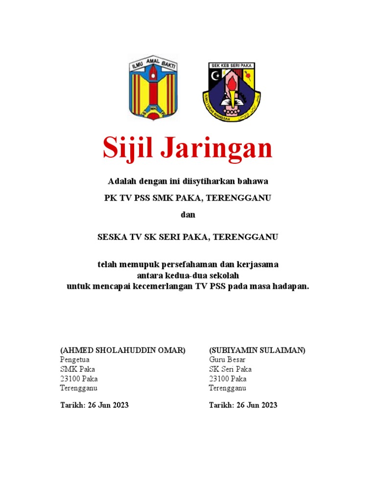 Contoh Sijil Jaringan TV PSS | PDF