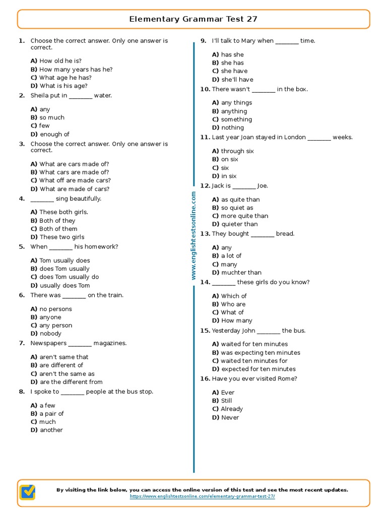 Elementary Test | PDF