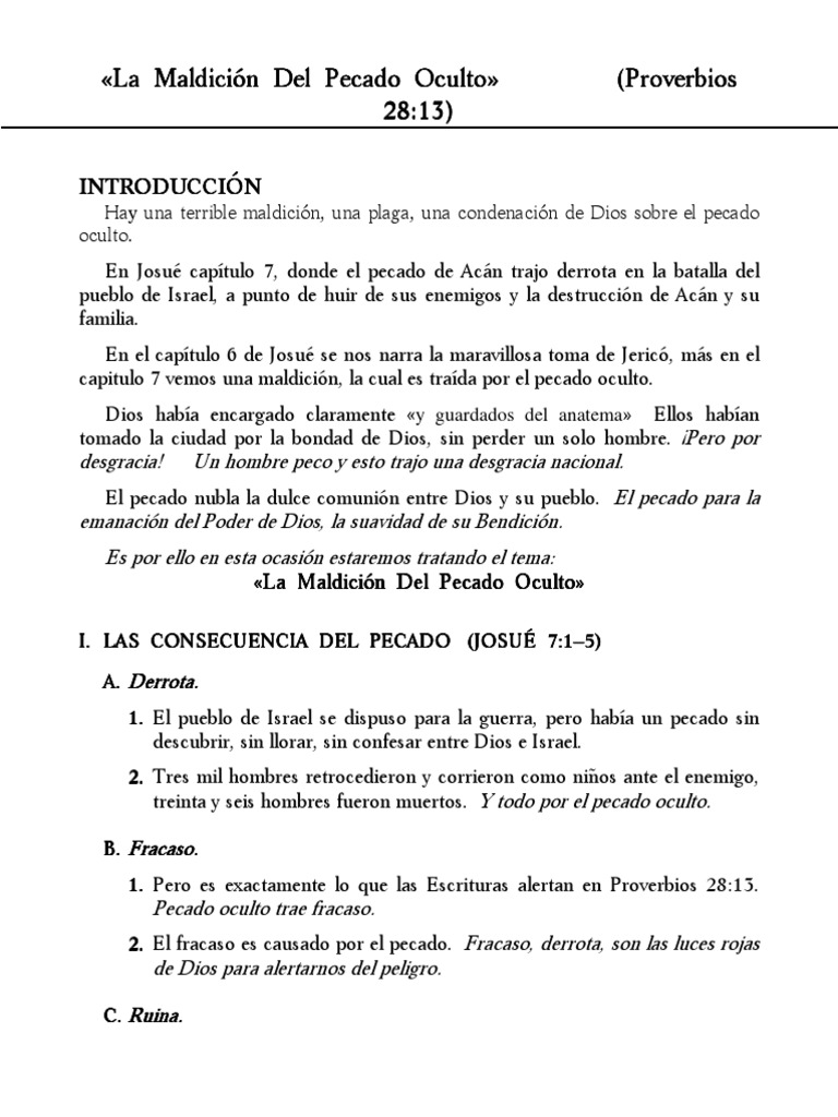 La Maldicion De Pecado Oculto Descargar Gratis Pdf Pecado Oración