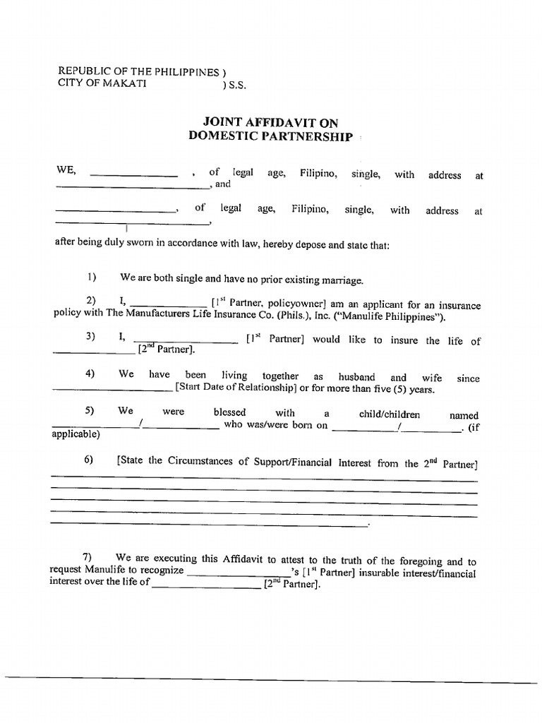 Joint Affidavit of Domestic Partnership | PDF
