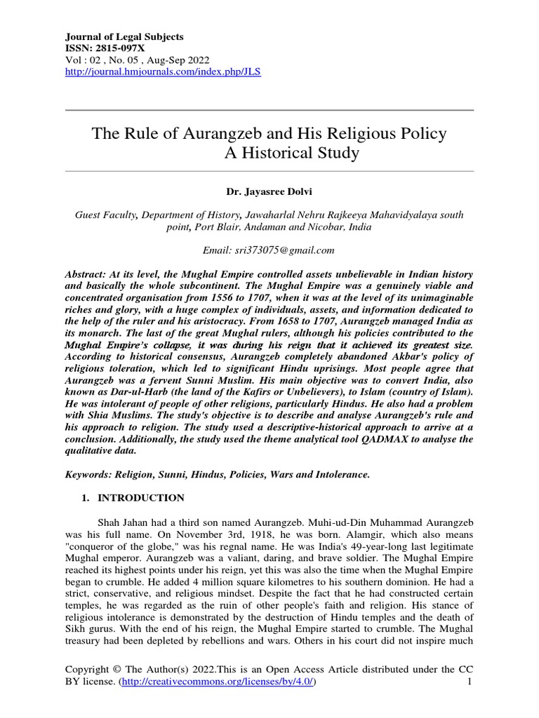 The Rule of Aurangzeb and His Religious Policy A Historical Study | PDF ...
