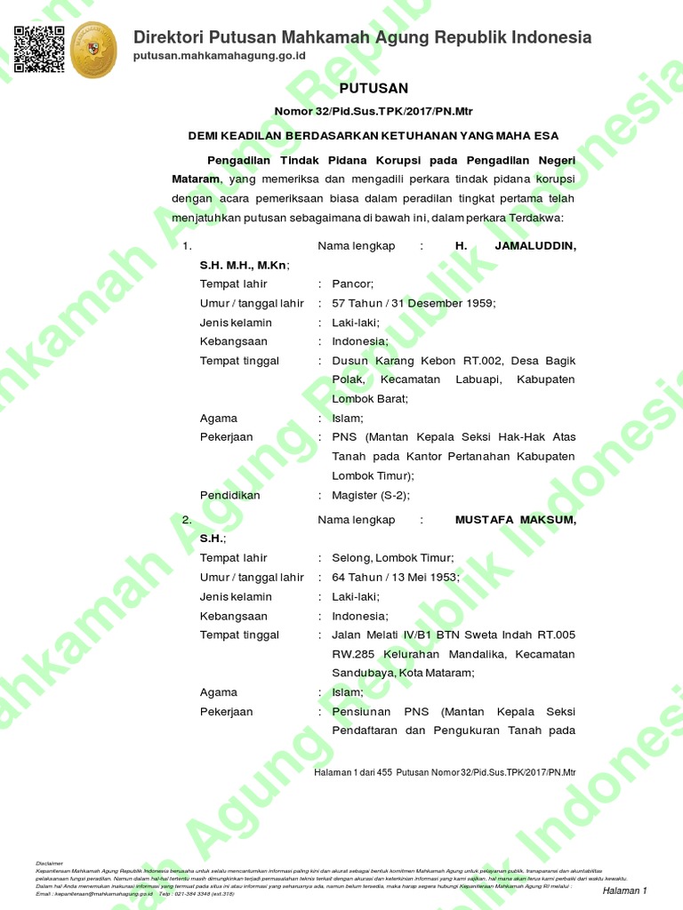 Putusan 32 Pid - Sus-Tpk 2017 PN Mtr. 20221130155511 | PDF