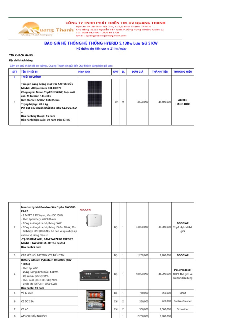 Đóng Gói HYBRID 5.13KW LƯU TR 5kw Goodwee Pylongtech AXITEC | PDF