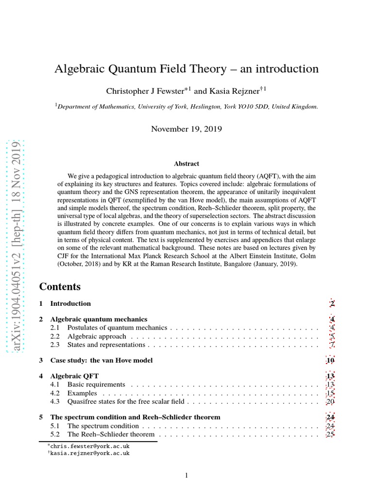 Algebraic Quantum Field Theory - An Introduction: Christopher J Fewster ...
