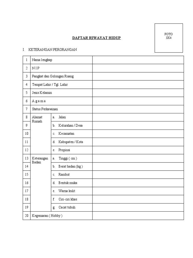 Contoh Daftar Riwayat Hidup PNS | PDF