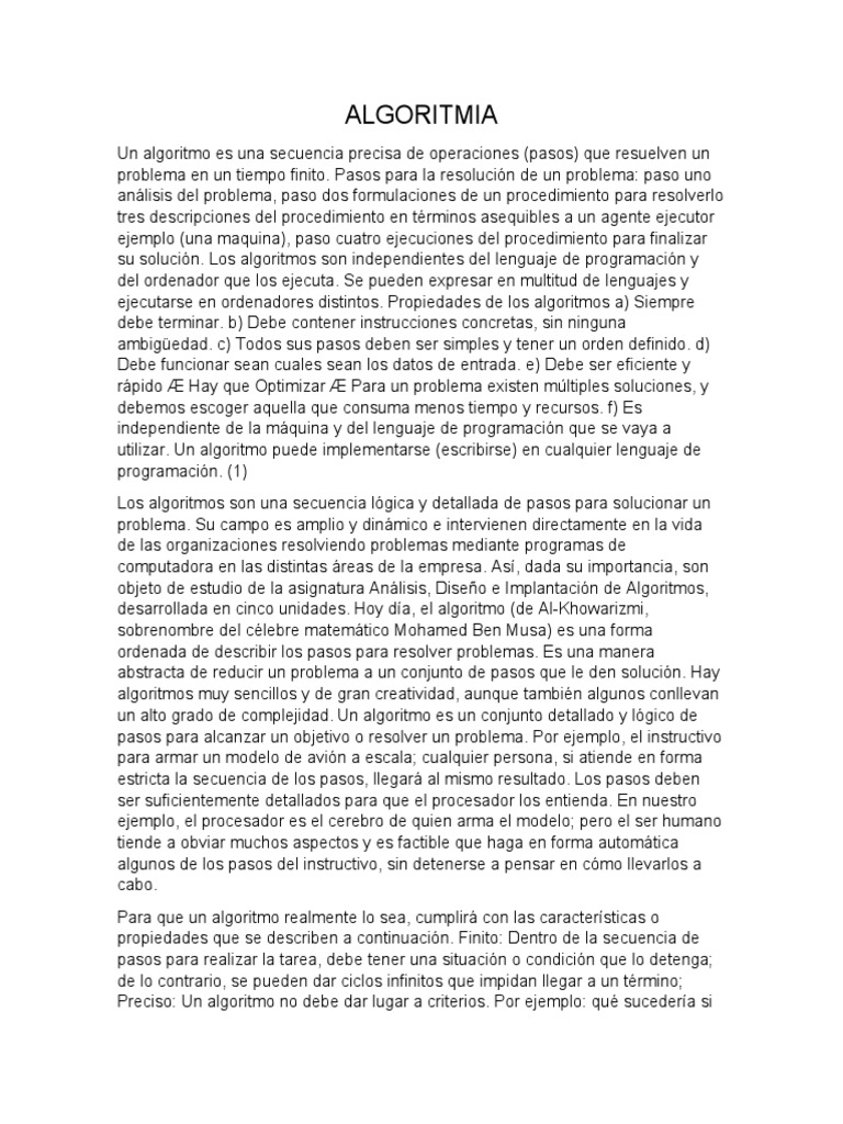 ALGORITMIA | Descargar gratis PDF | Algoritmos | Science