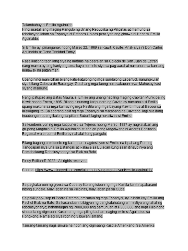 Talambuhay Ni Emilio Aguinaldo 2 | PDF