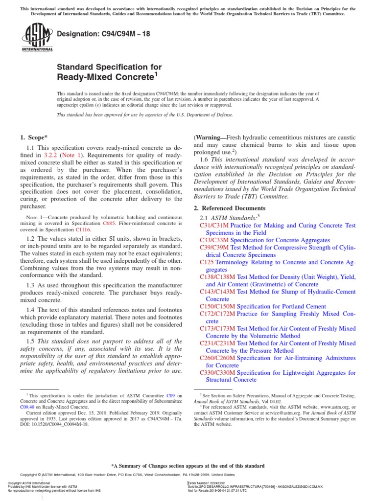 Astm C94-C94M | PDF | Concrete | Cement