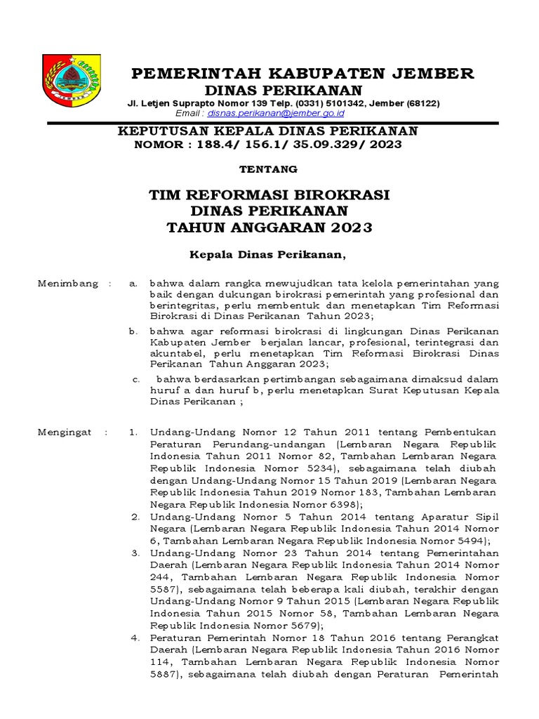 SK Budaya Kerja Dan RB Dinas Perikanan | PDF