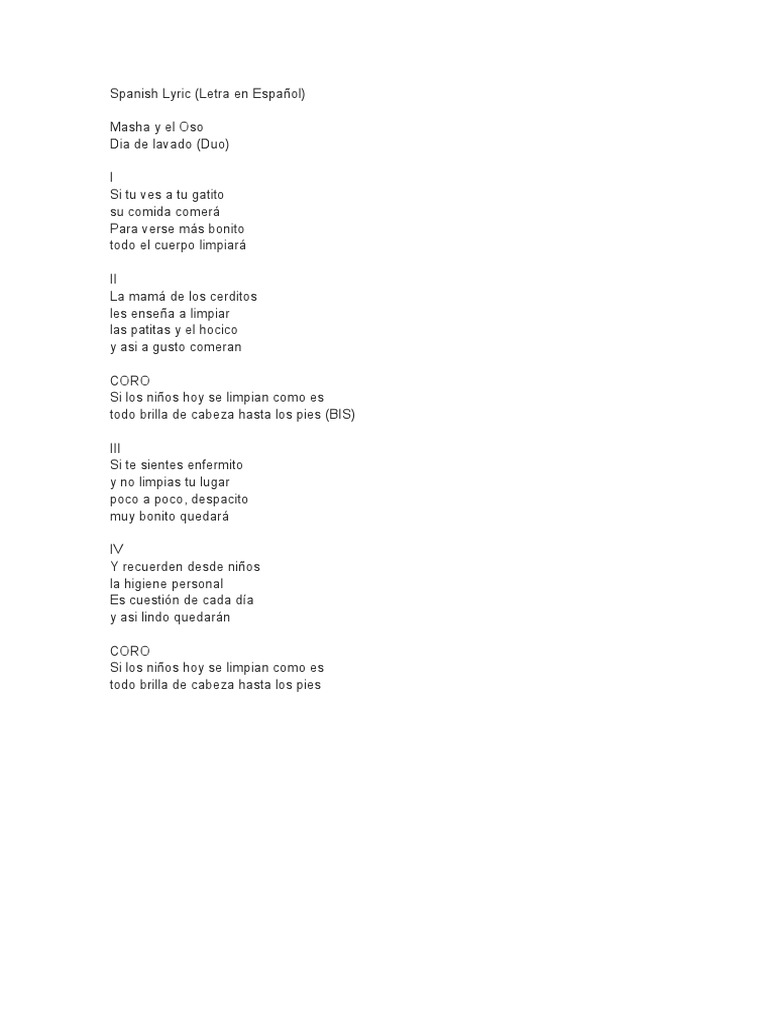 Letra Masha y El Oso | PDF