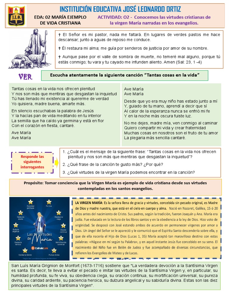 Ficha Actividad 02 Virtudes de La Virgen Maria. | PDF | María, madre de Jesús