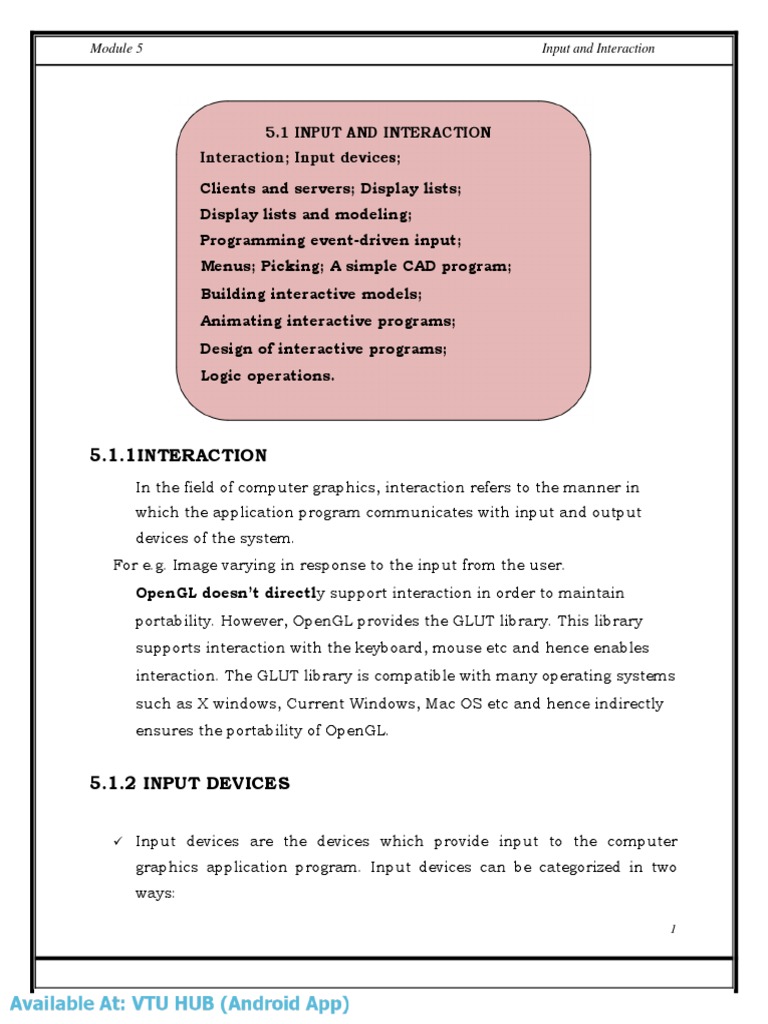 5.1.1interaction: 5.1 Input and Interaction Interaction Input Devices | PDF | Computer Program ...