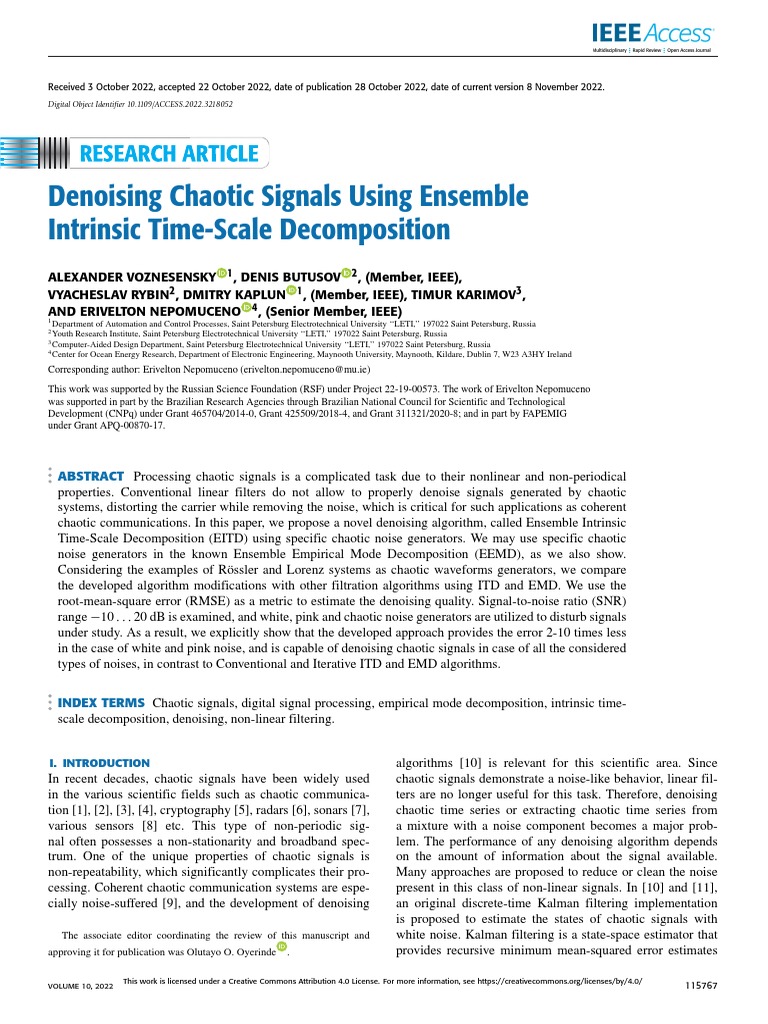 Denoising Chaotic Signals Using Ensemble Intrinsic Time Scale Decomposition 2022 Pdf