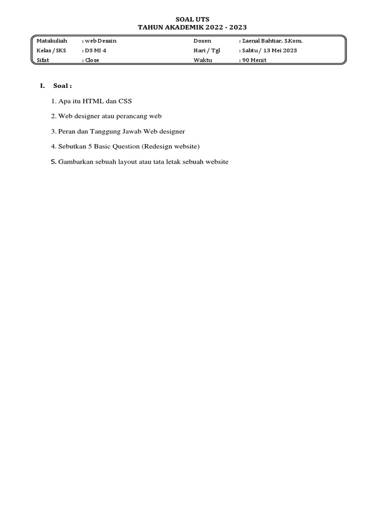 Soal UTS Web Design | PDF