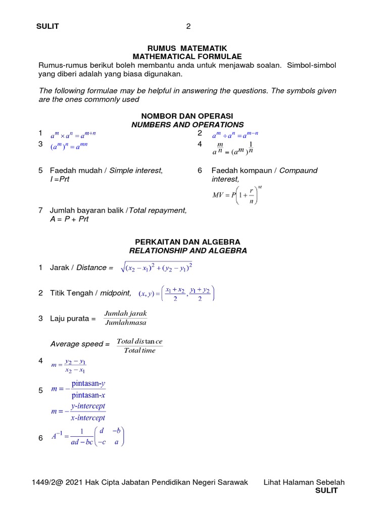 Matematik SPM 2021: Rumus dan Soalan | PDF | Area | Circle