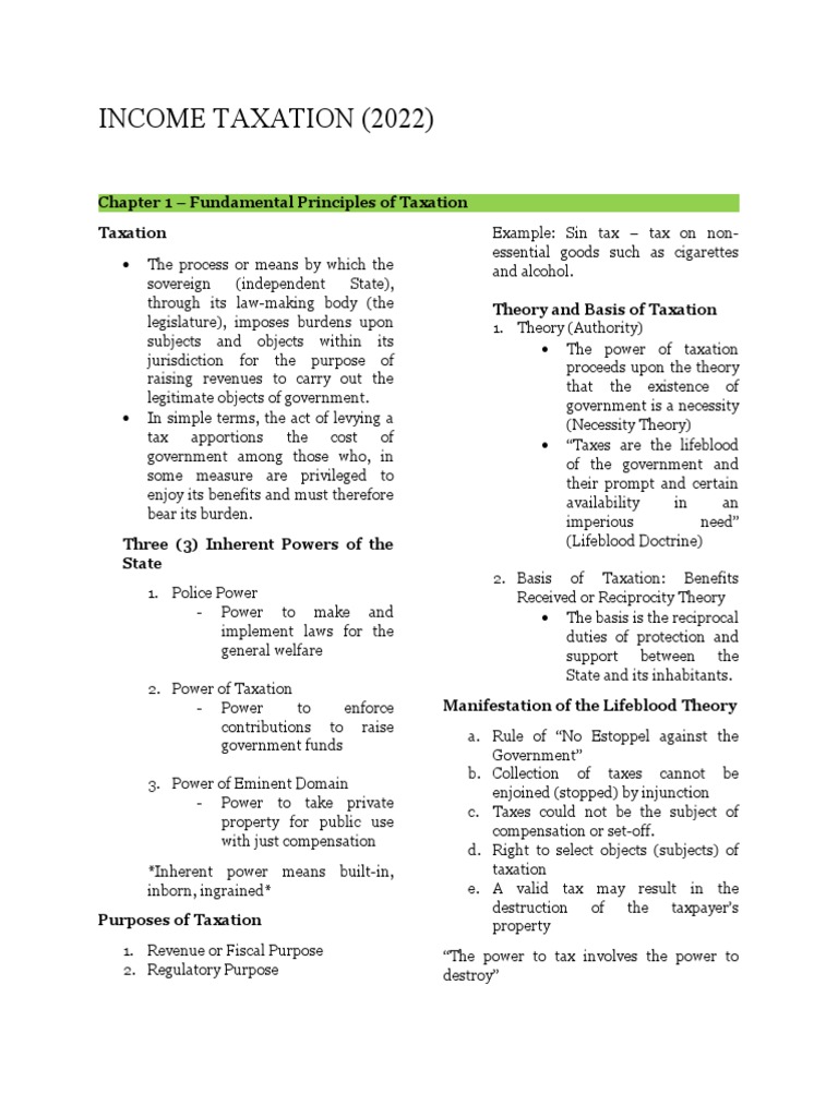 Income Taxation Notes | PDF | Taxes | Taxpayer