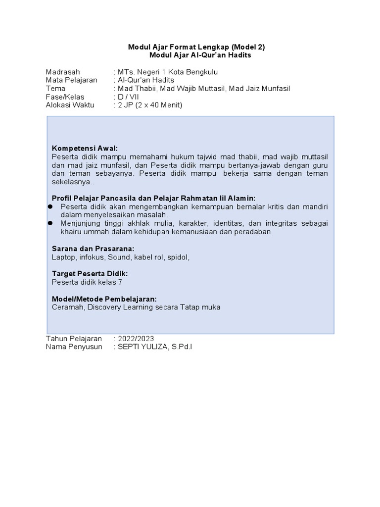 Contoh Modul Pembelajaran Kurikulum Merdeka | PDF