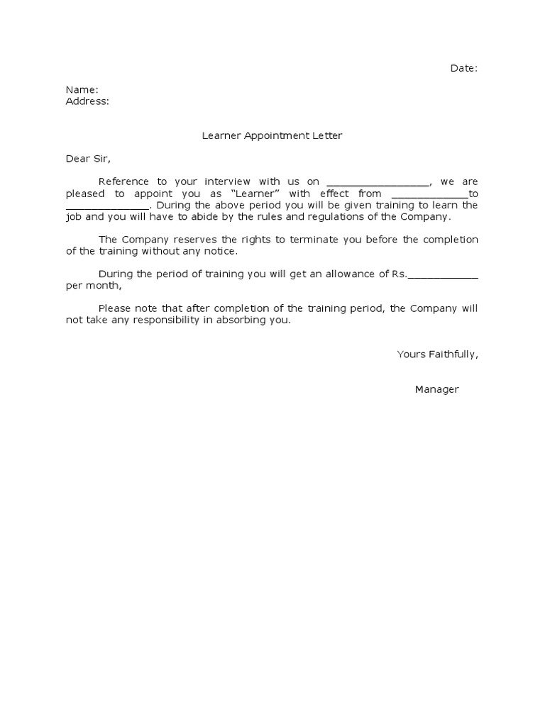 Appointment Letter Learner | PDF