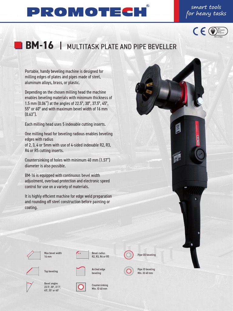 Portable Plate and Pipe Beveller BM-16 | PDF | Pipe (Fluid Conveyance ...
