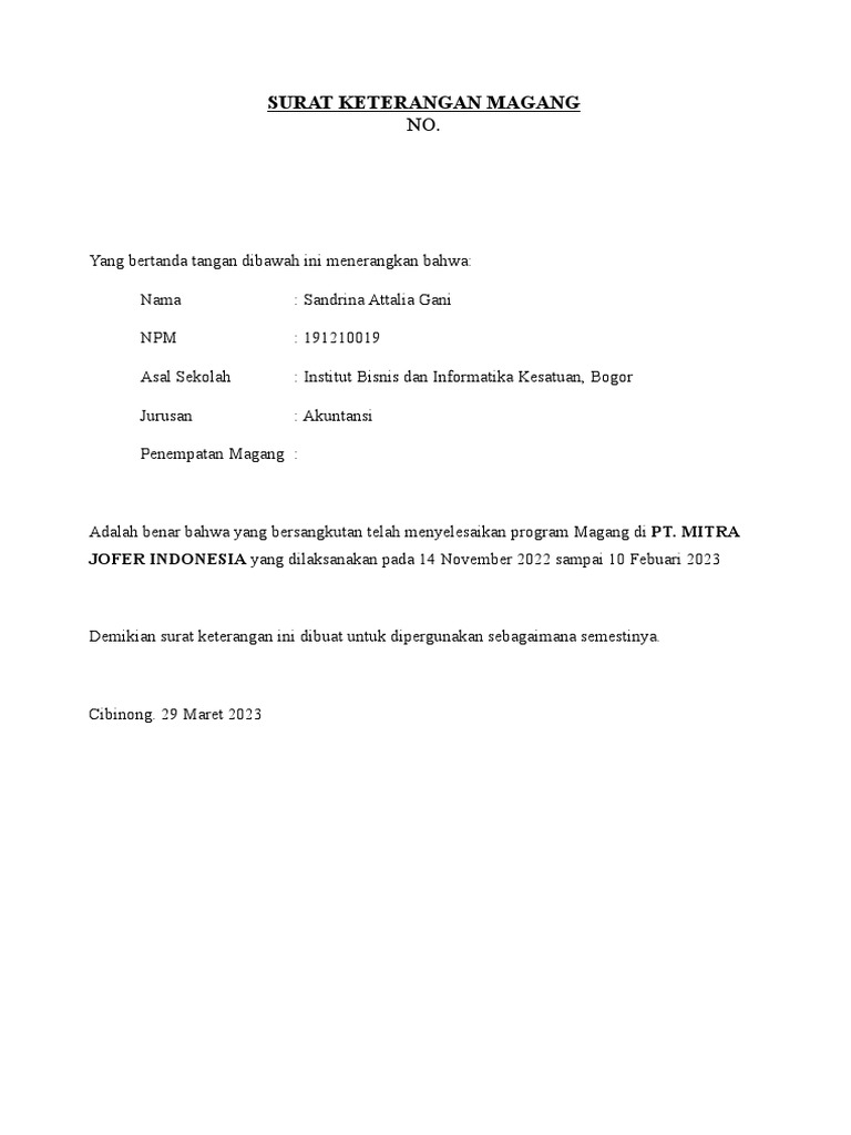 Surat Keterangan Magang | PDF