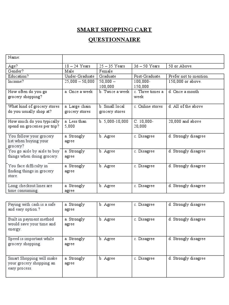 Smart Shopping Cart Questionnaire | PDF | Grocery Store | Online Shopping