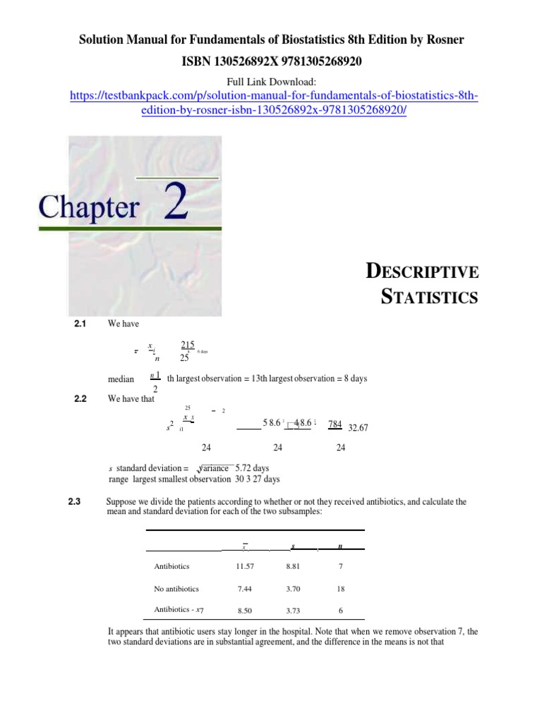 Fundamentals of Biostatistics 8th Edition by Rosner ISBN 130526892X ...