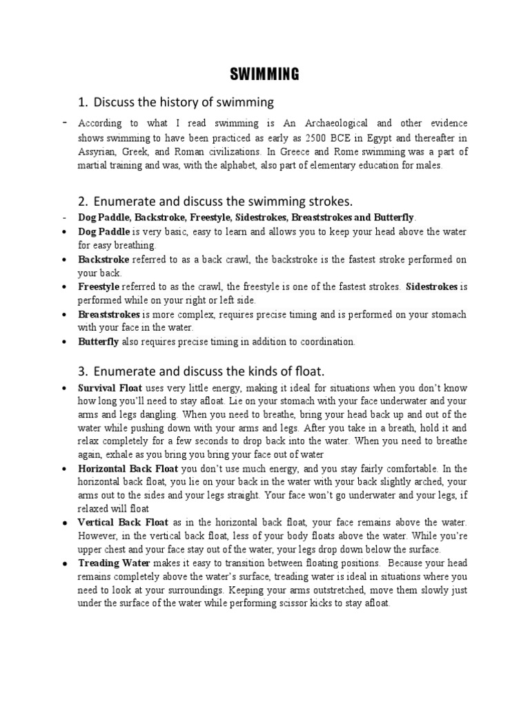 PHYSICAL EDUCATION: Swimming | PDF | Athletic Sports | Leisure Activities