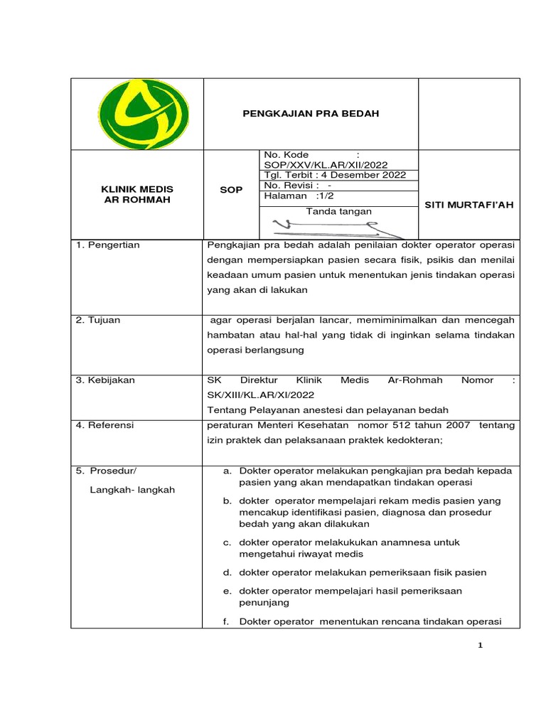 Sop Pra Bedah | PDF
