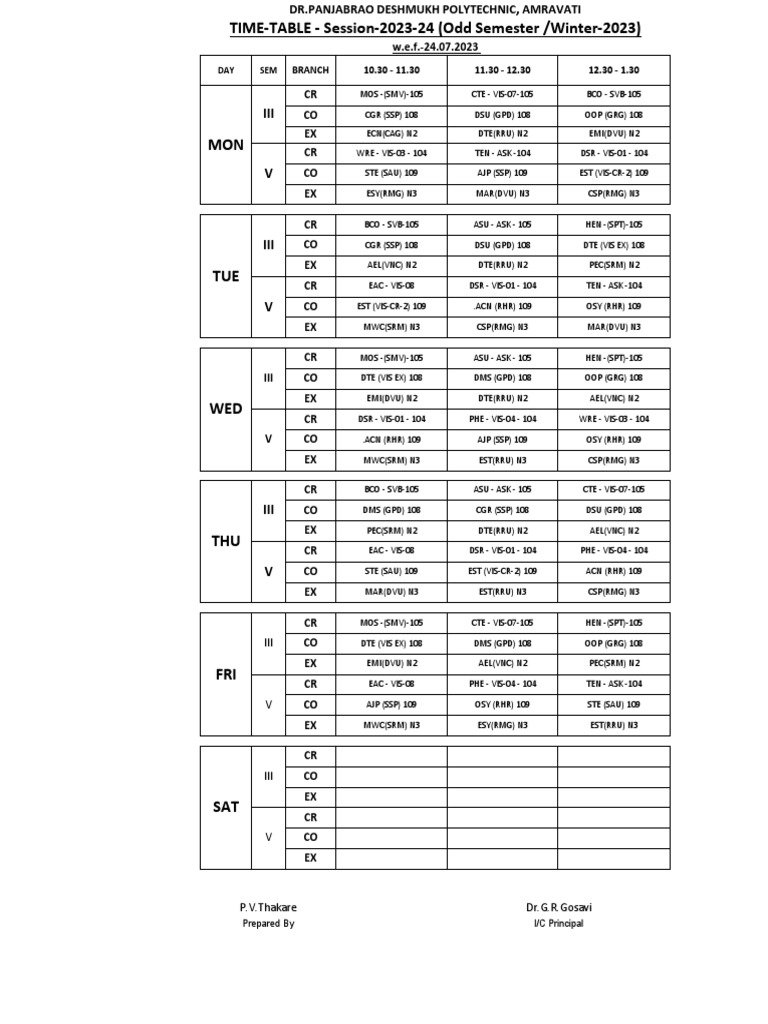 Polytechnic Timetable Winter 2023 | PDF