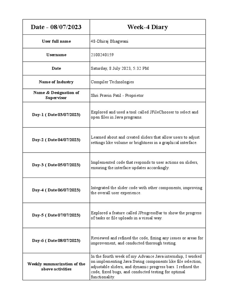 Week-4 Diary | PDF | Java Script | Graphical User Interfaces Week-4 Diary | PDF | Java Script | Graphical User Interfaces