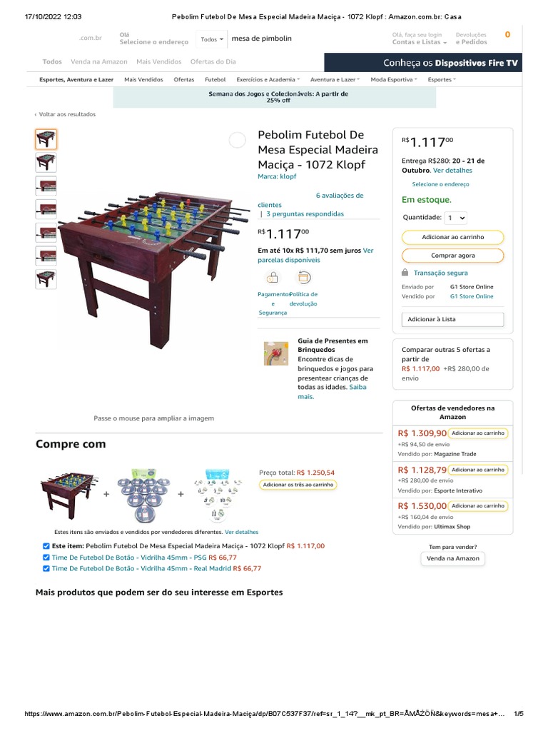 Pebolim Futebol de Mesa Especial Madeira Maciça - 1072 Klopf - Amazon ...