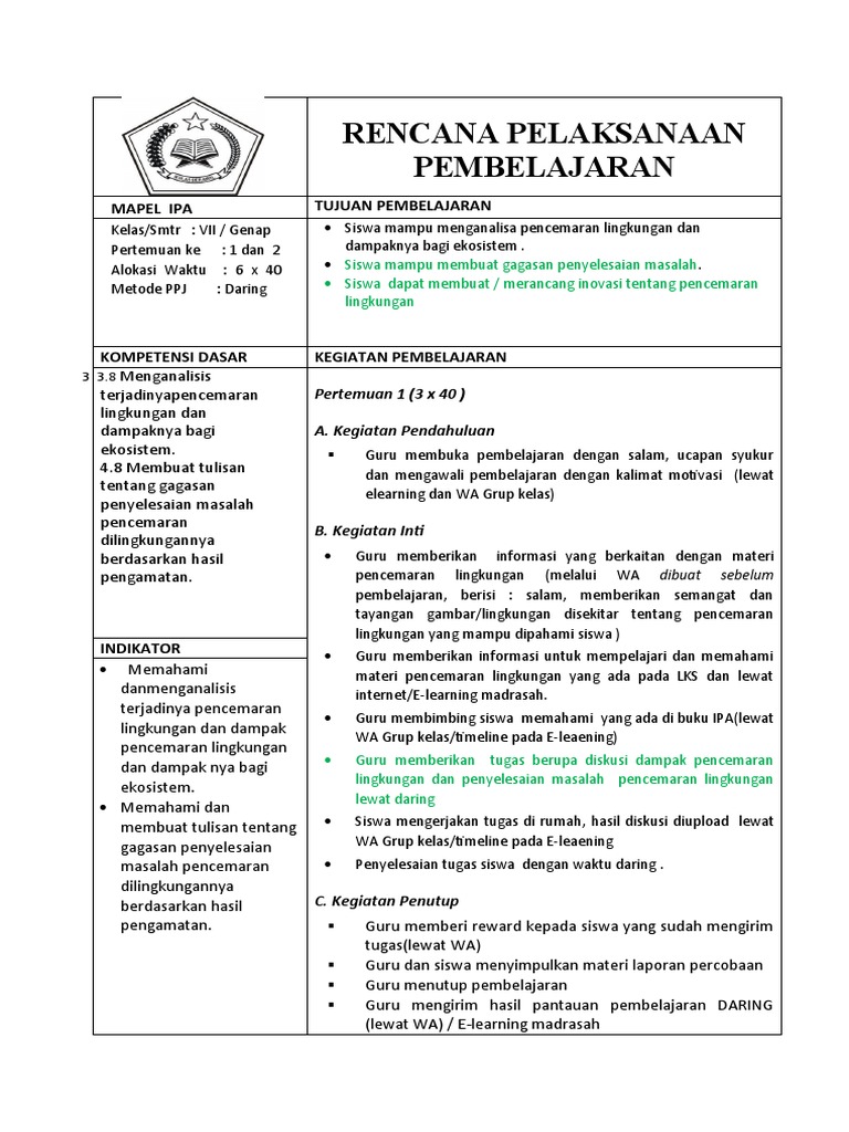 Adiwiyata - RPP Adiwiyata Nurhantoro | PDF