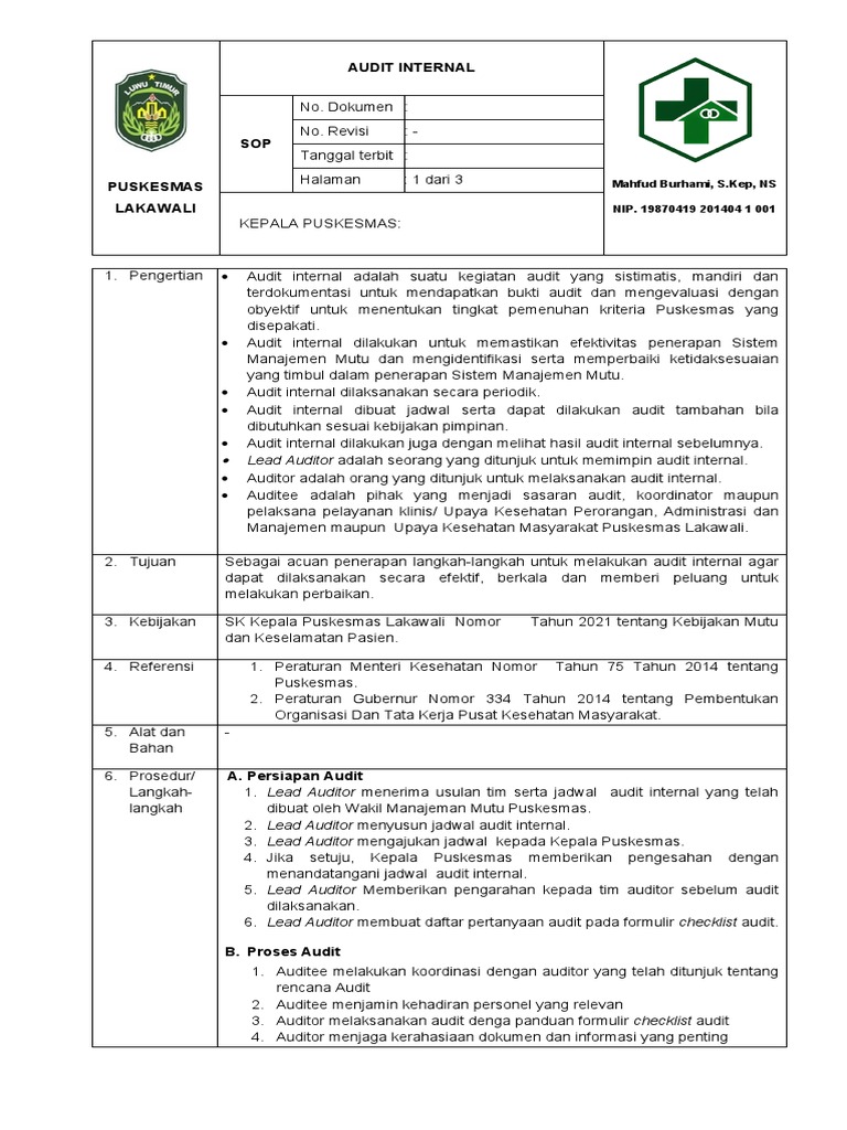 Audit Internal Puskesmas Lakawali | PDF | Karier & Perkembangan | Bisnis