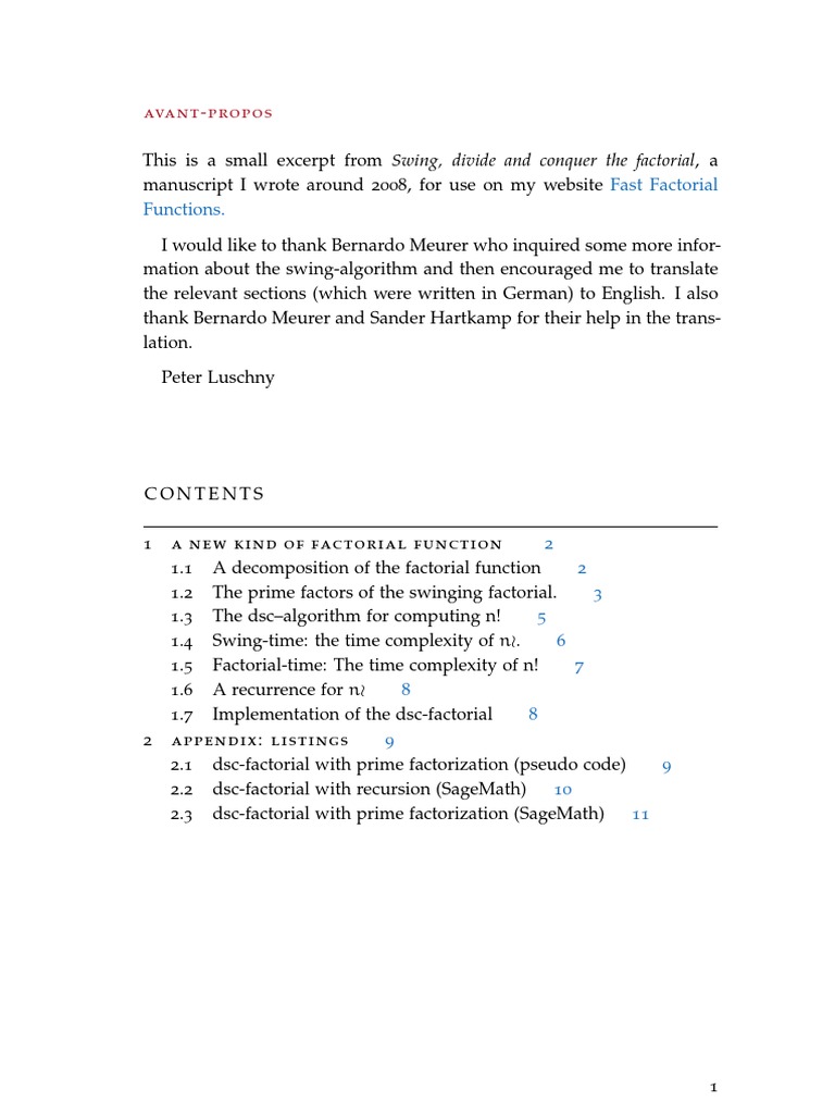 Fast Factorial Functions.: Avant - Propos | PDF | Combinatorics ...