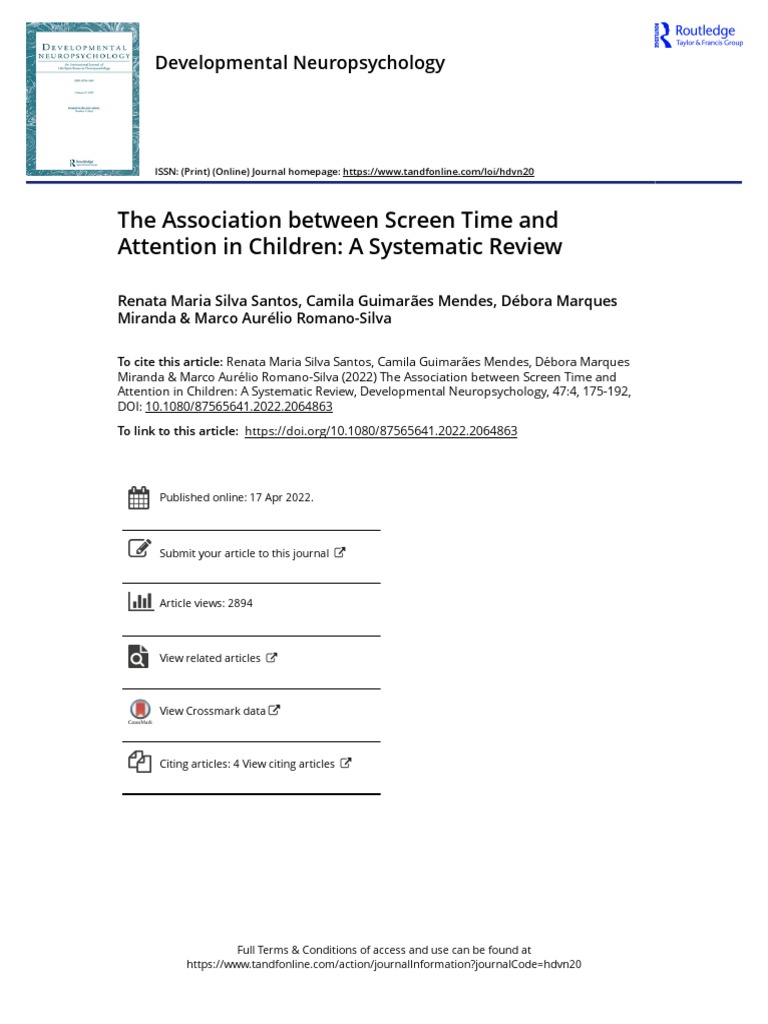 The Association Between Screen Time and Attention in Children A ... The Association Between Screen Time and Attention in Children A ...