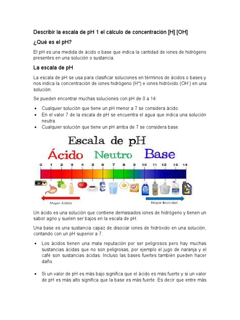 Describir La Escala de PH 1 El Cálculo de Concentración | PDF