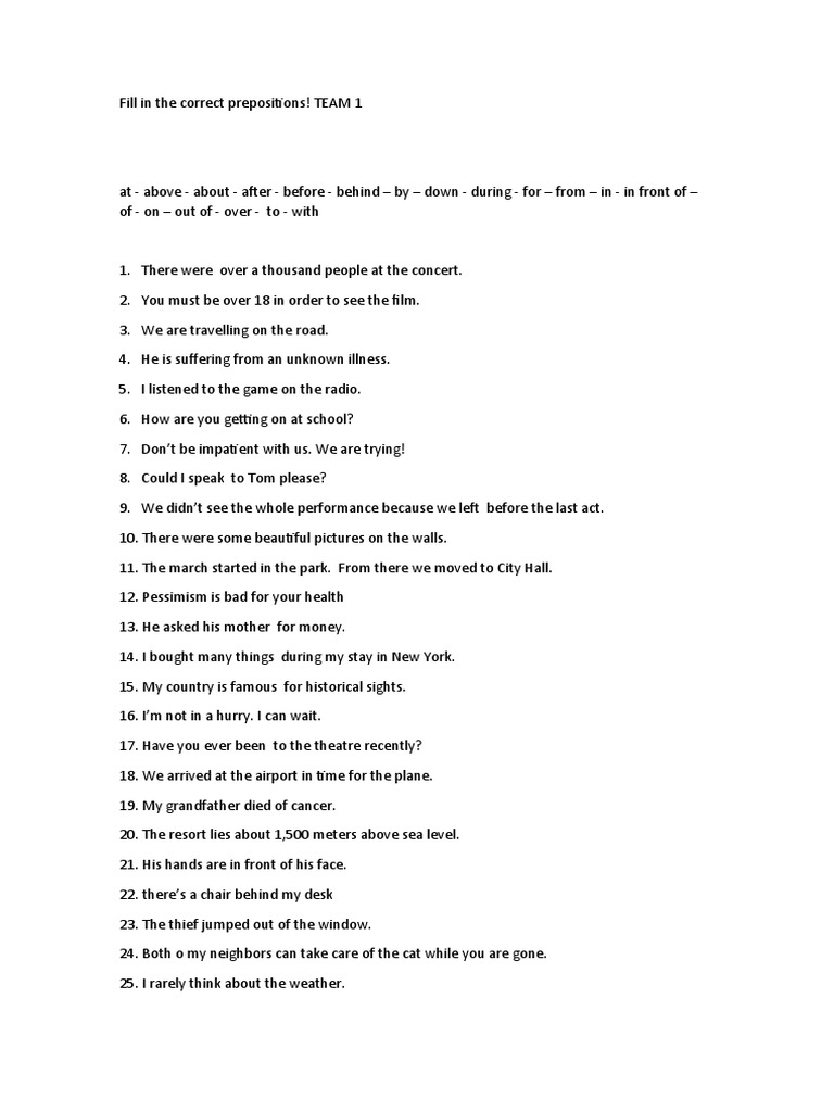 Fill in The Correct Prepositions | PDF