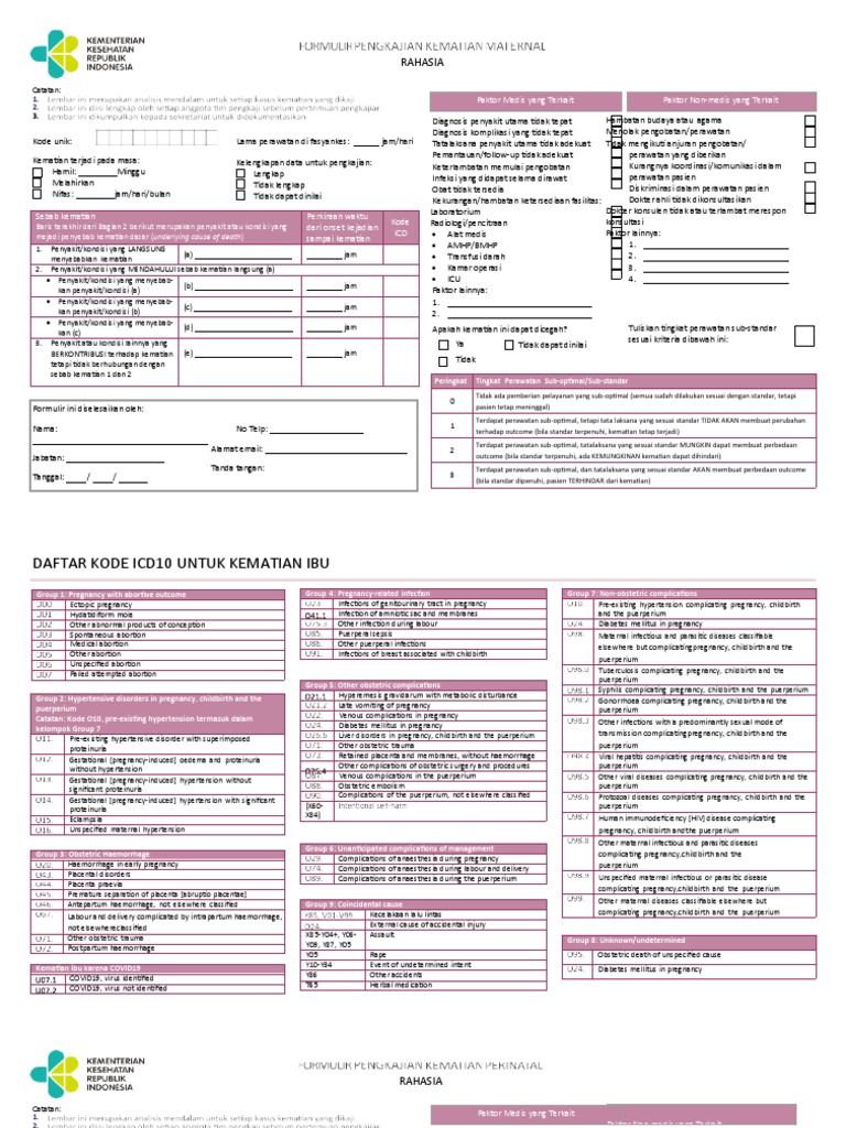 Formulir Pengkajian Kematian Maternal Perinatal | PDF