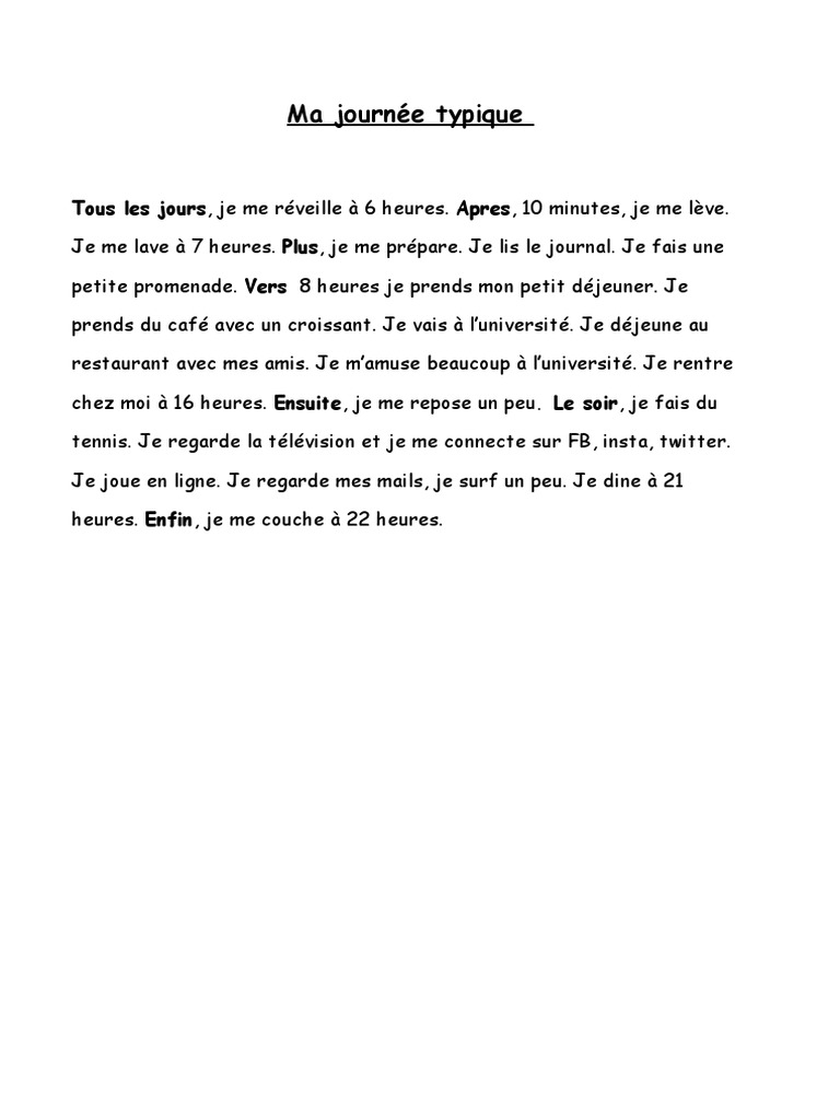 Ma journée typique en détail | PDF