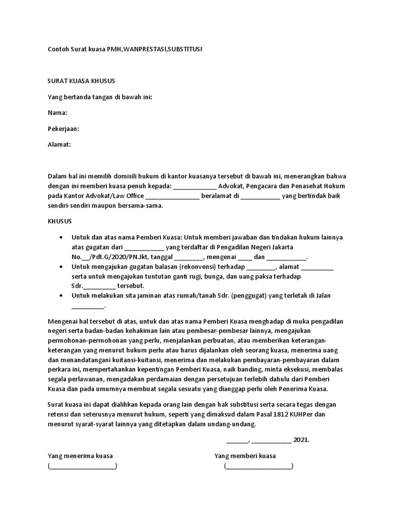 Contoh Surat Kuasa PMH | PDF