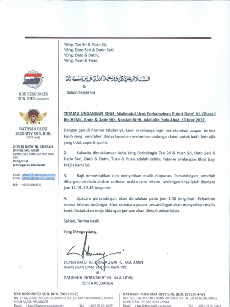 Surat Jemputan Tetamu Undangan Khas - DG | PDF