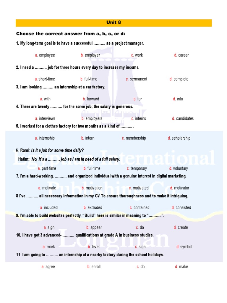 Secondary 3 Exercises Unit 8 | PDF | Internship | Job Hunting